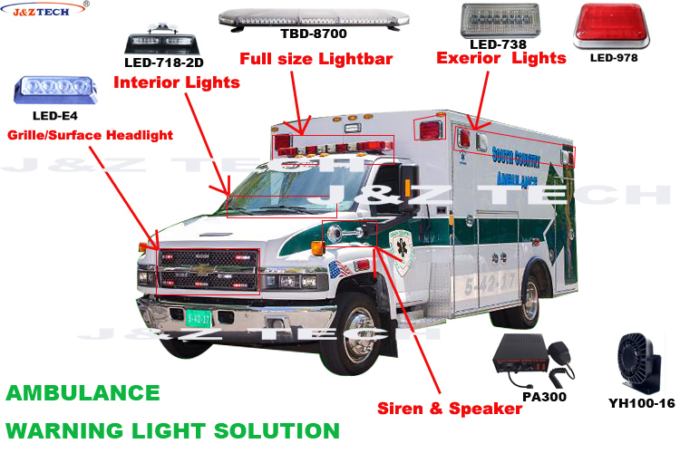 red ambulance warning light bar blue light bars